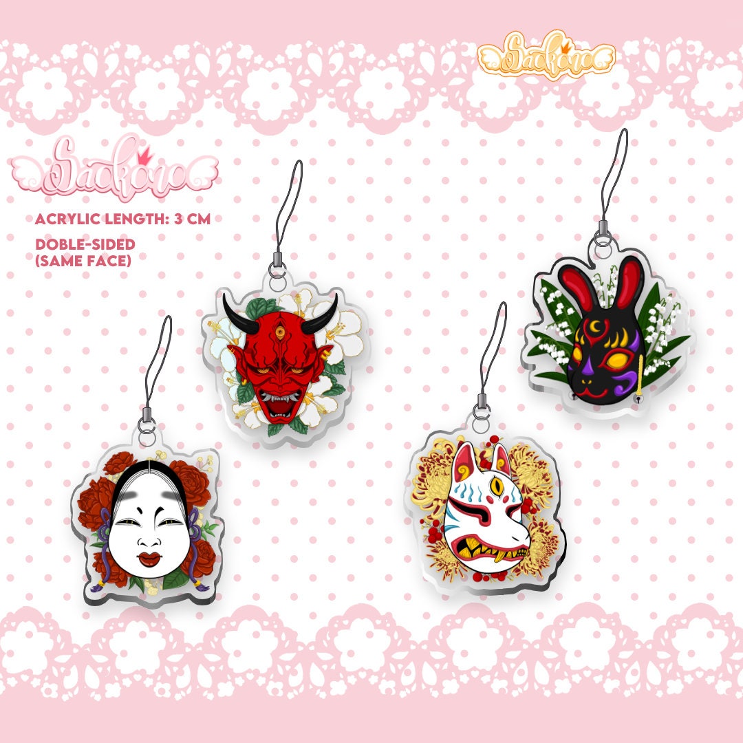 PREORDER Mask Phone Charm Bunny Oni Onna Kitsune - Etsy