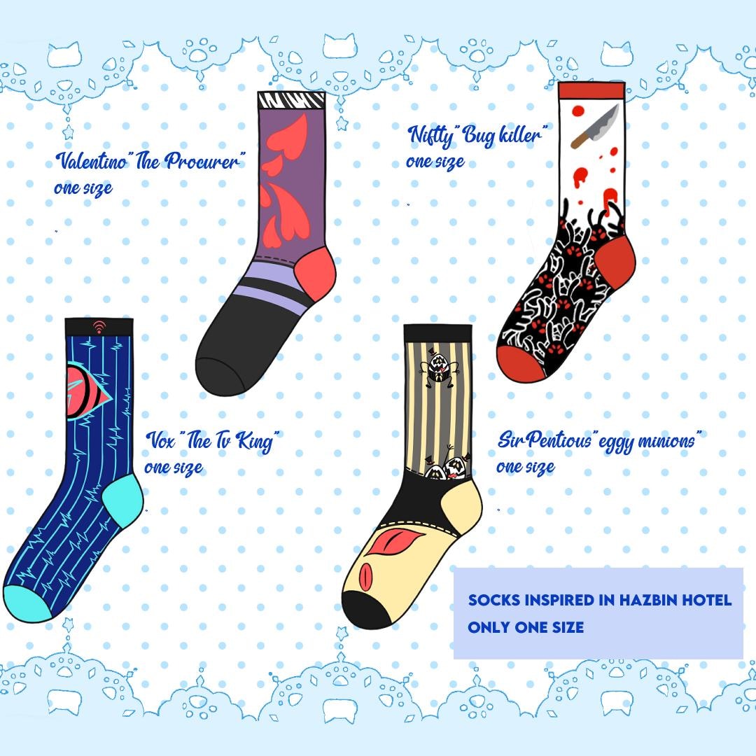 Hazbin Hotel Socks Adam Vox Valentino Emiliy Niffty Sirpentious Charlie ...