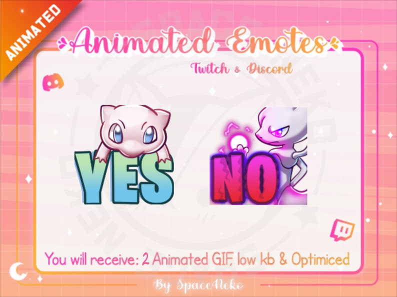 Offer!! Animated Twitch Emote Pack, Pokemon, Mew, Mewtwo, Animal Emote ...