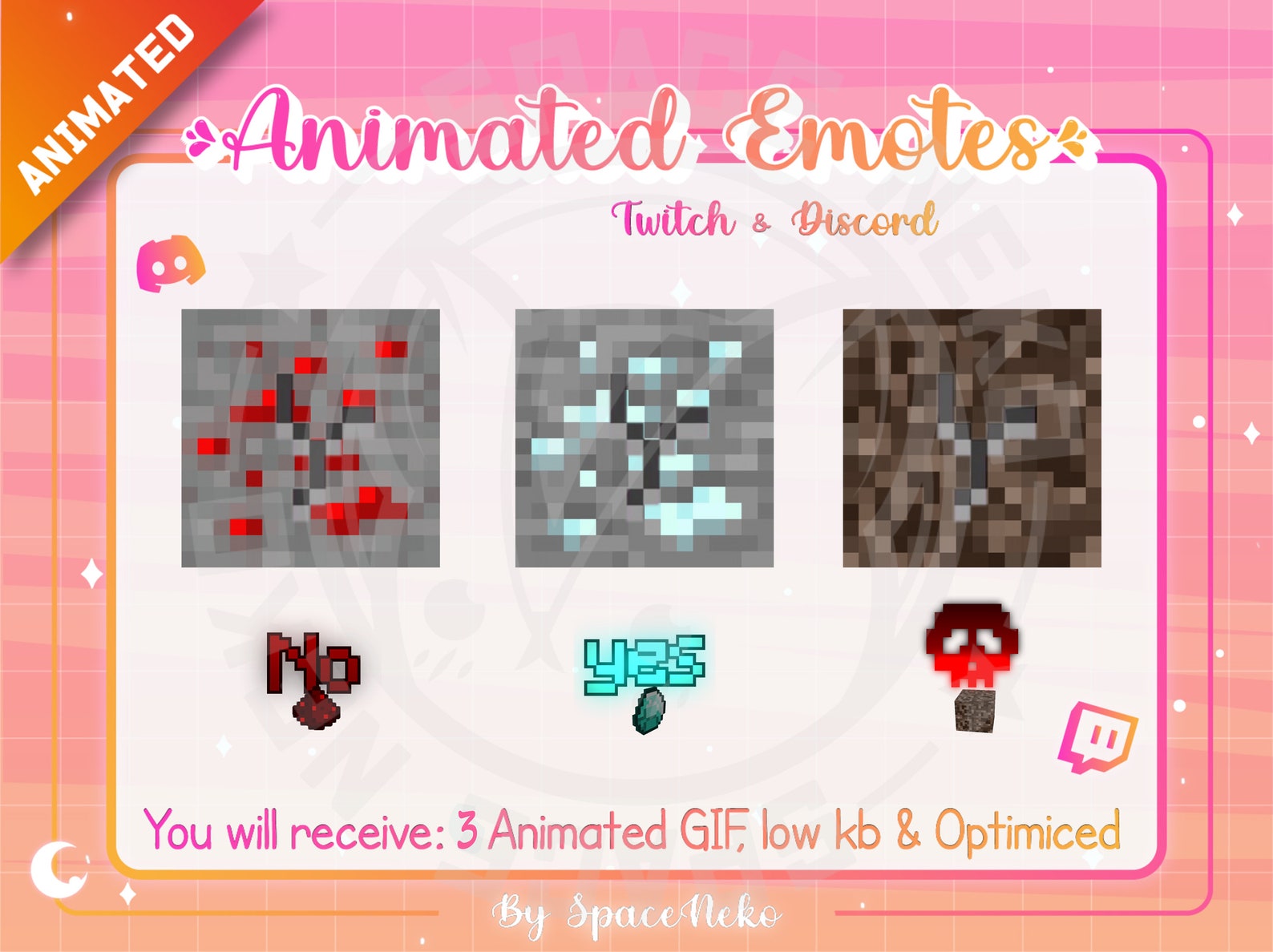 Animated Minecraft Emotes for Twitch and Discord Bloacks Pickaxe ...