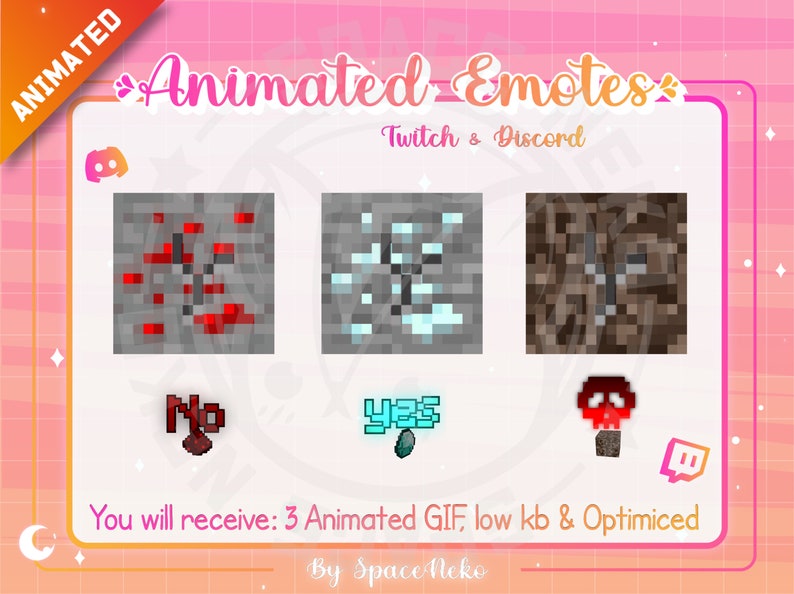Animated Minecraft Emotes for Twitch and Discord Bloacks Pickaxe ...