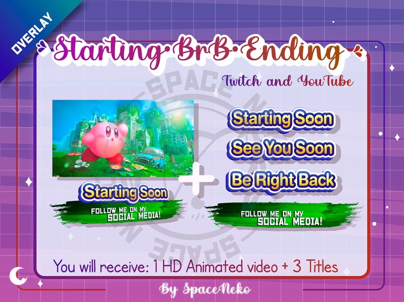 Animated Cute Chibi Starting Brb Ending for Twitch and Youtube Kirby ...