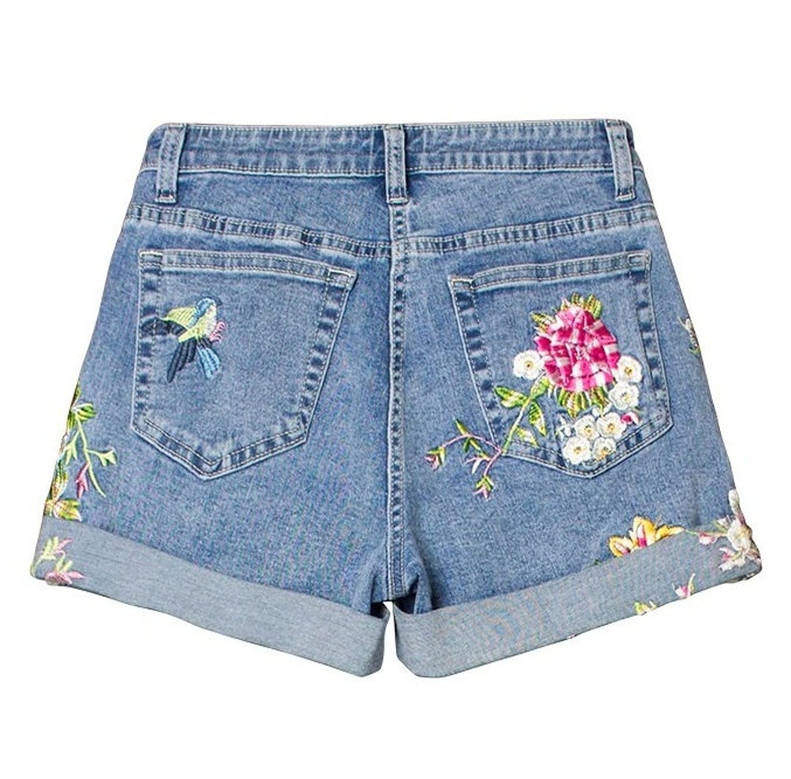 Women Embellished Handmade Summer Floral Embroidered Denim Etsy