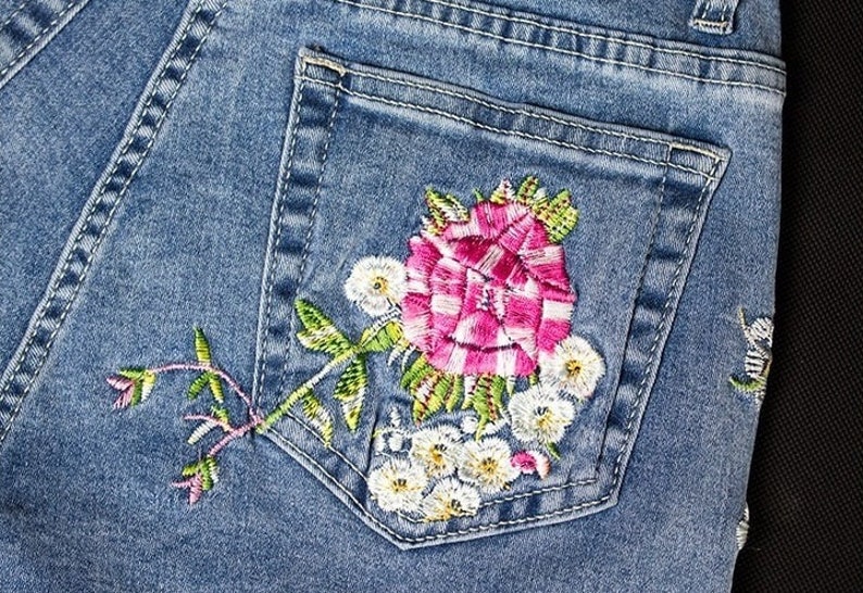 Women Embellished Handmade Summer Floral Embroidered Denim Etsy