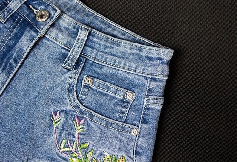 Women Embellished Handmade Summer Floral Embroidered Denim Etsy
