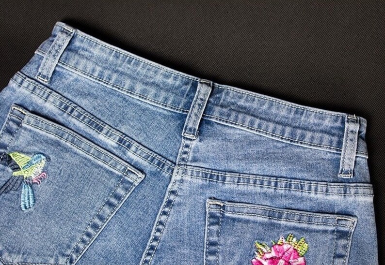 Women Embellished Handmade Summer Floral Embroidered Denim Etsy