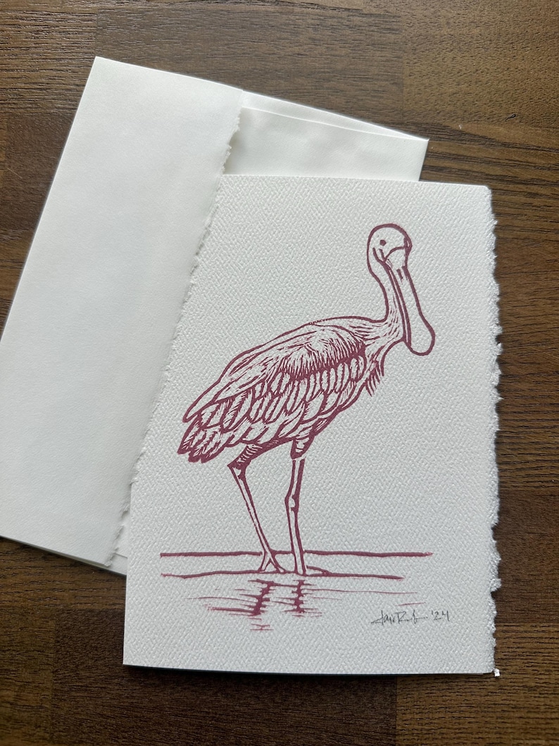 Spoonbill Original Lino Print Blank Card - Etsy