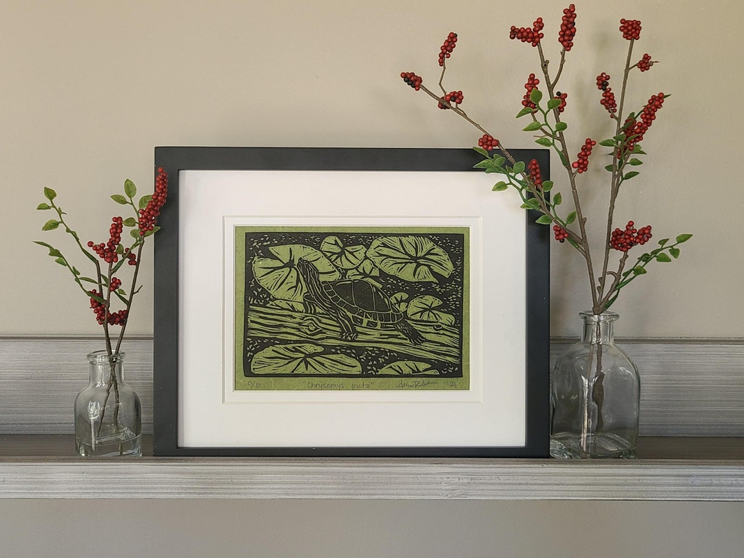 Painted Turtle Original Lino Cut Print - Etsy