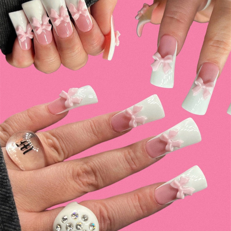 Glue on Nails Long Girly - Etsy