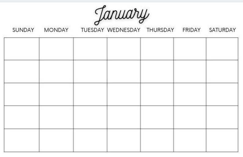 Printable Monthly Calendar - Etsy