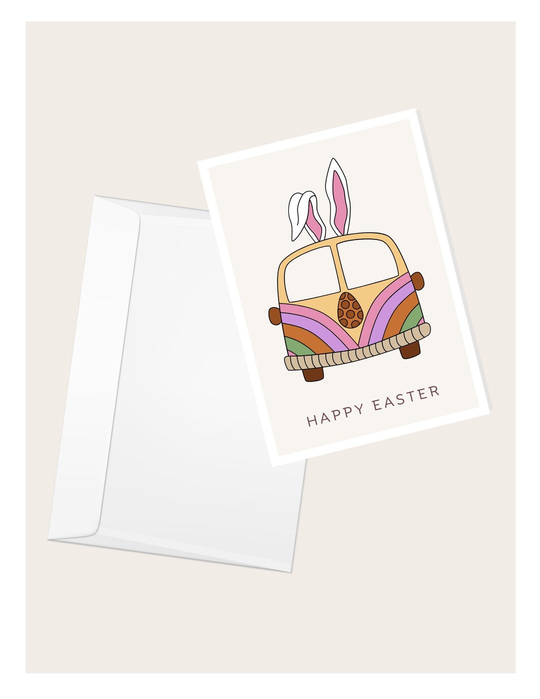 Groovy Volkswagen Bus With Rabbit Ears happy Easter Greeting Card ...