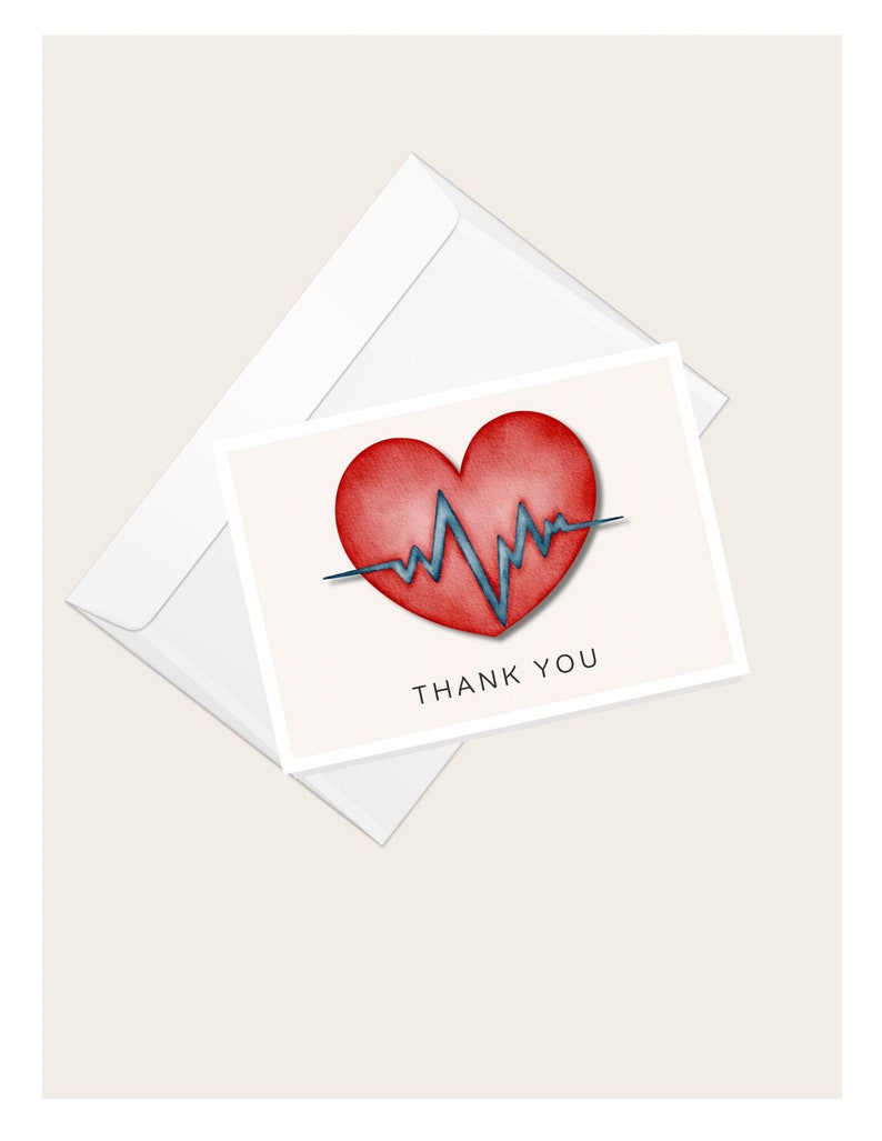 Red Heart With ECG Tracing Medical Thank You Card - Etsy