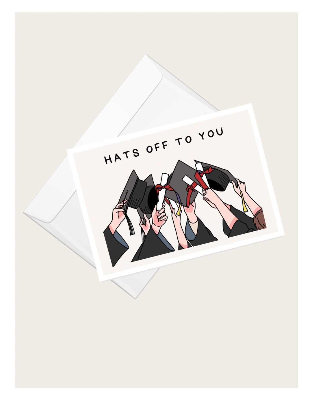 Graduates Throwing Their Caps in the Air “hats off to You” Greeting ...