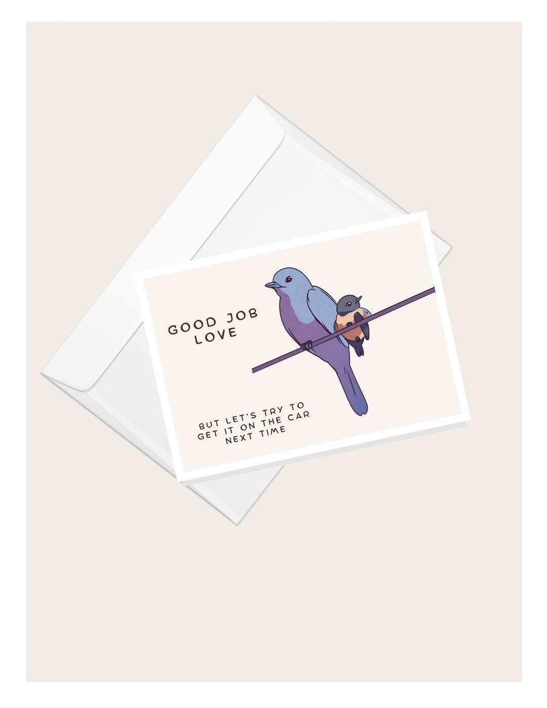 Mother Bird and Baby Bird on a Telephone Line “good Job Love, but Let’s ...
