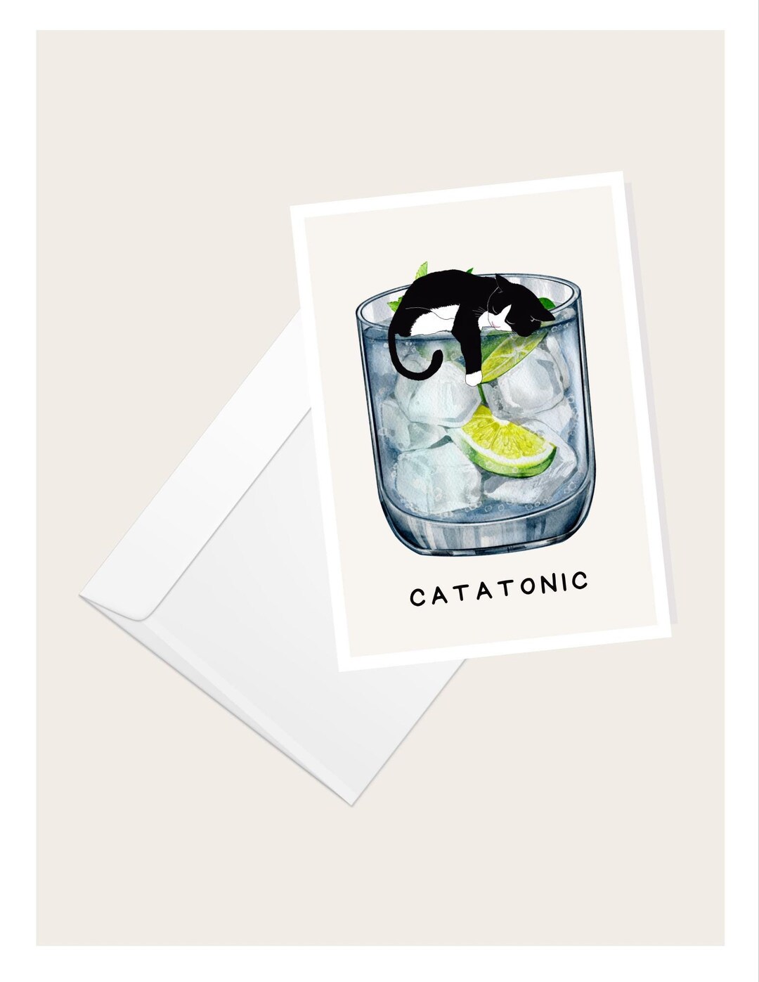 Catatonic Cat Gin and Tonic Greeting Card - Etsy