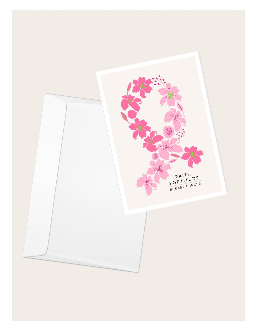 Pink Breast Cancer Ribbon “faith and Fortitude” Greeting Card | Flowers ...