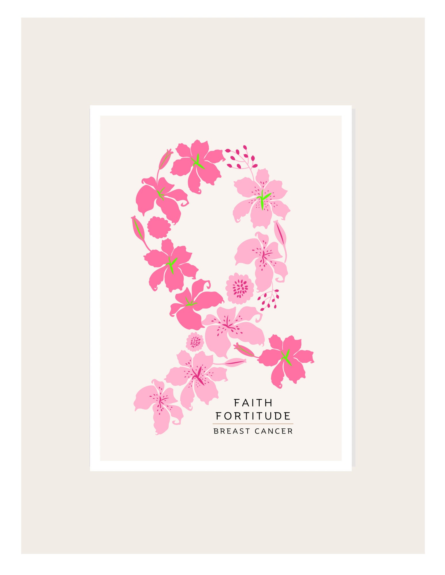 Pink Breast Cancer Ribbon “faith and Fortitude” Greeting Card | Flowers ...