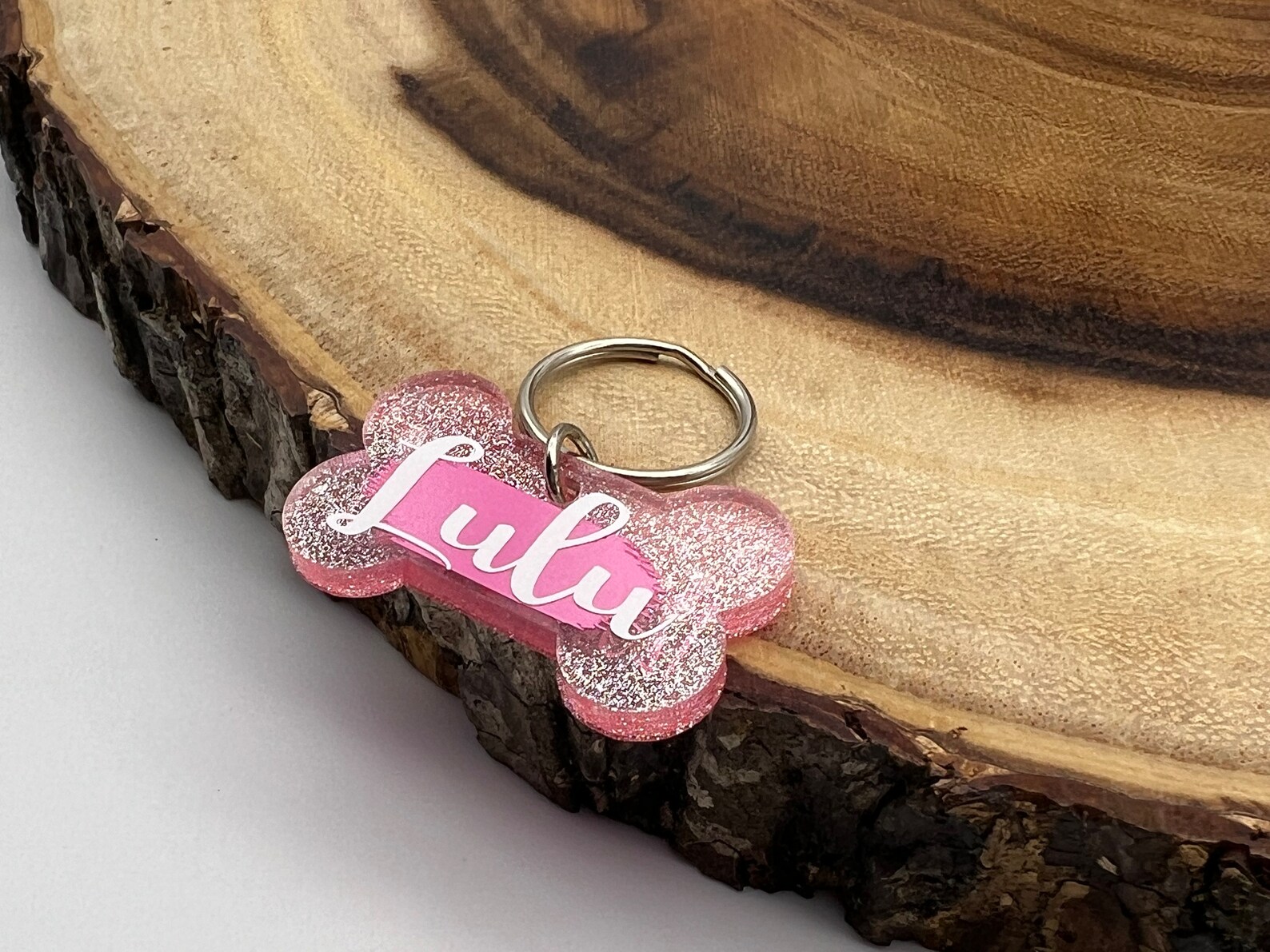 Personalized Dog Tag, Pink Acrylic Pet ID Tag, Glitter Dog Tag, Double ...