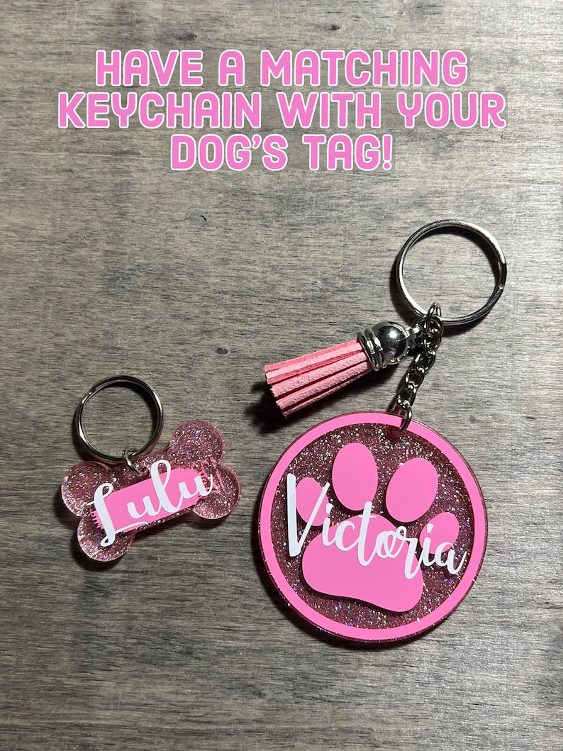 Personalized Dog Tag, Pink Acrylic Pet ID Tag, Glitter Dog Tag, Double ...
