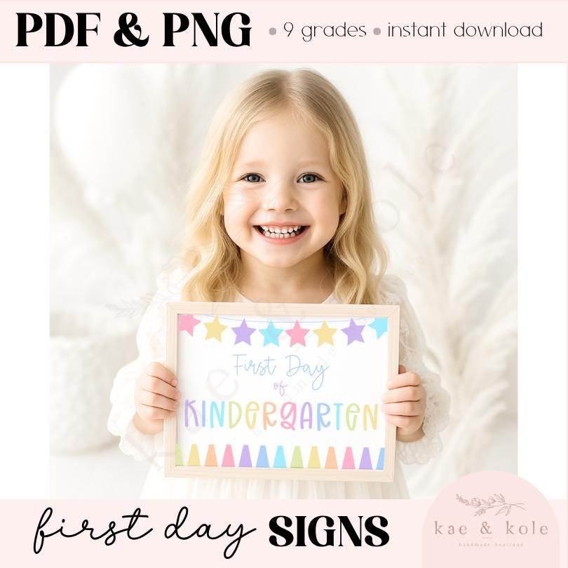 First Day of School Sign – Pastel Printable PNG & PDF for Kids or ...