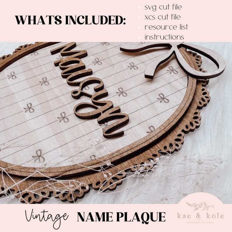 Vintage Name Plaque Sign SVG – Laser-cut Baby Keepsake File With Bow ...