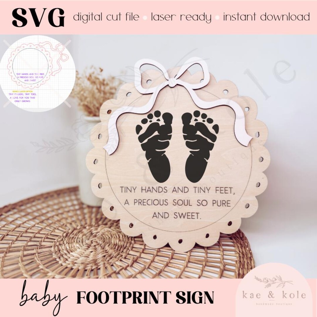 Baby Hand & Footprint Sign SVG – Laser-cut Coquette Bow Design for ...