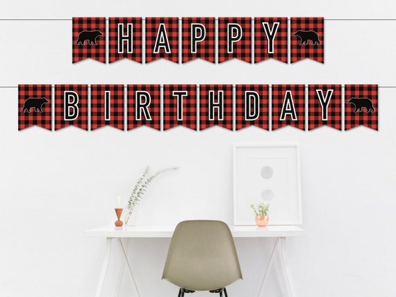 Buffalo Plaid Birthday Banner DIY Printable Party Decorations | Etsy