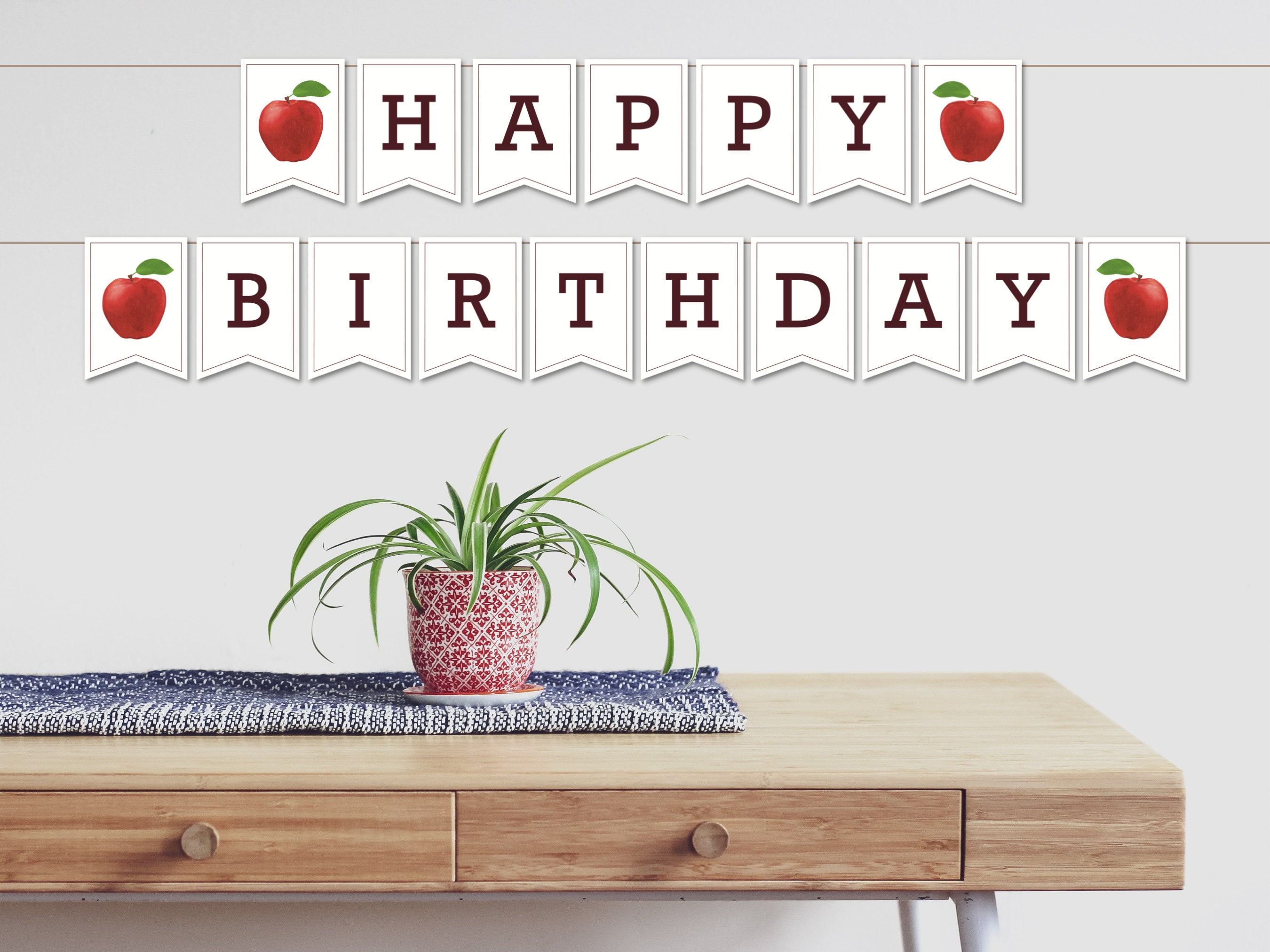 Apple Happy Birthday Banner, White Flags DIY Printable Party ...