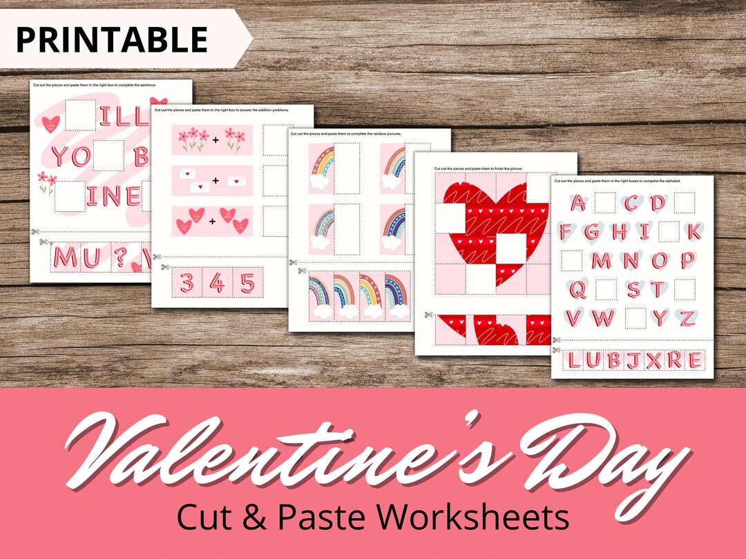 Valentine's Day Cut & Paste Worksheets | Printable Montessori Preschool ...