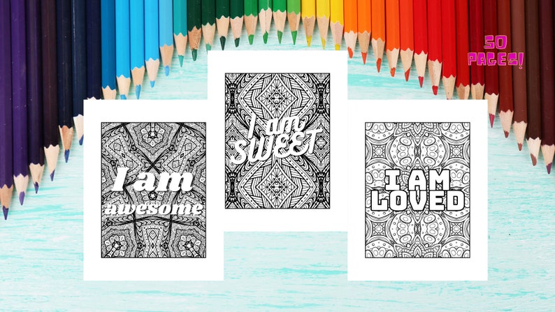 I AM Affirmations Coloring Book - 50 Digital Printable Pages for Self ...