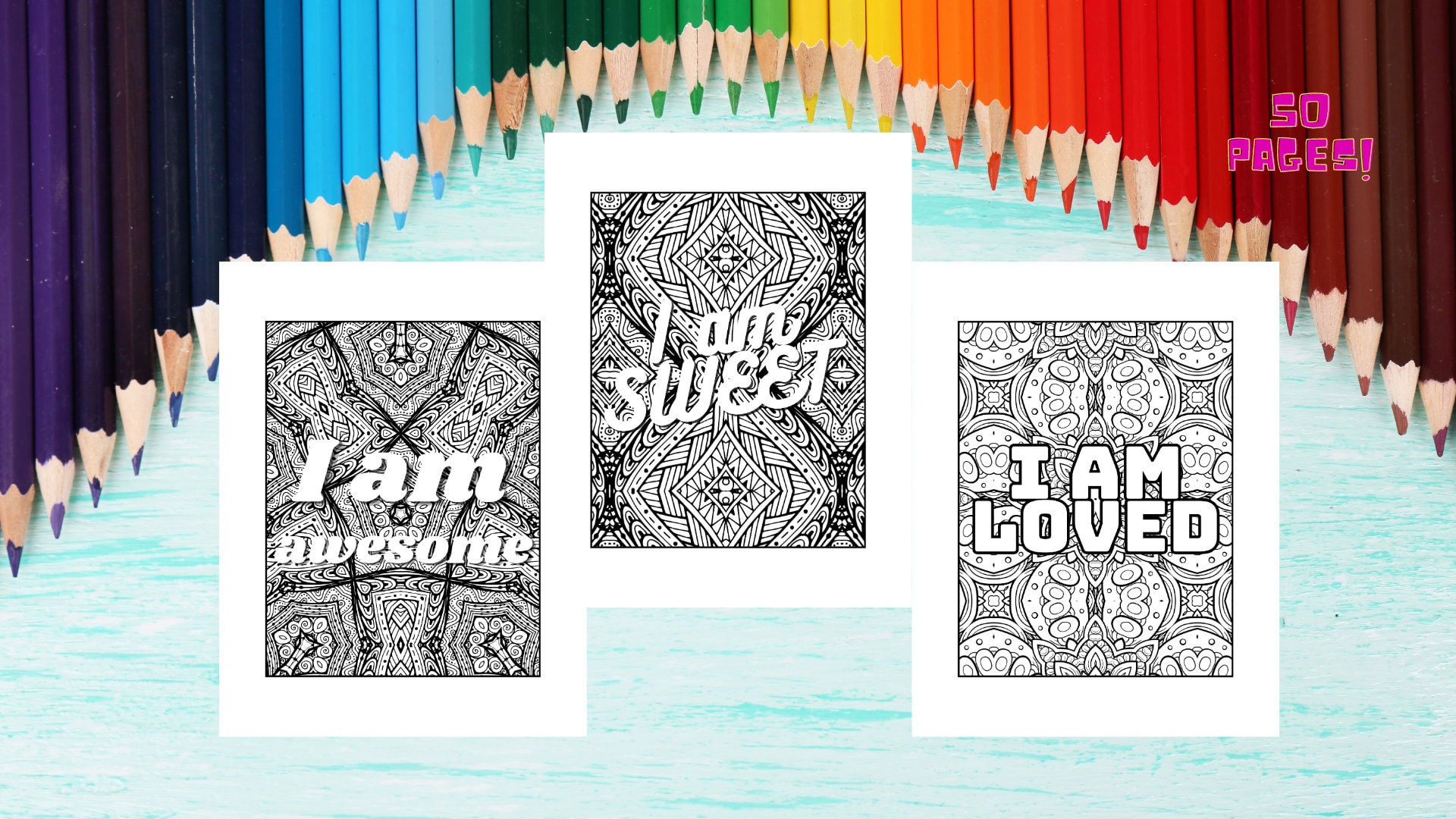 I AM Affirmations Coloring Book - 50 Digital Printable Pages for Self ...