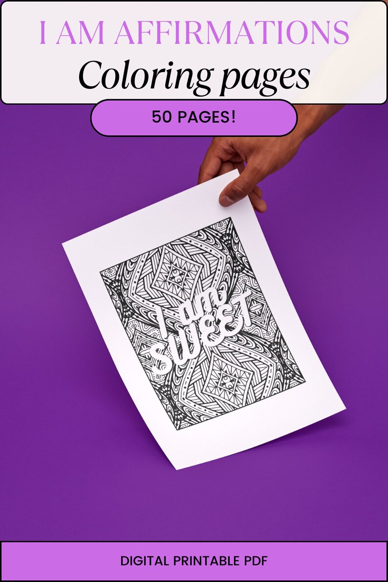 I AM Affirmations Coloring Book 50 Digital Printable Pages for Self ...