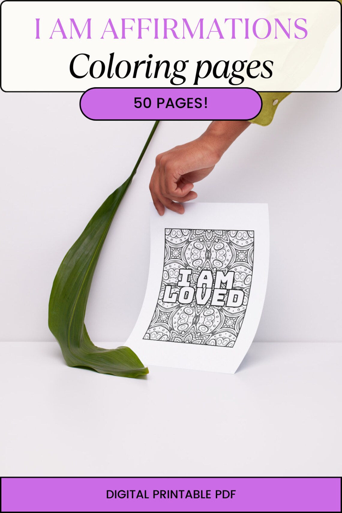 I AM Affirmations Coloring Book 50 Digital Printable Pages for Self ...