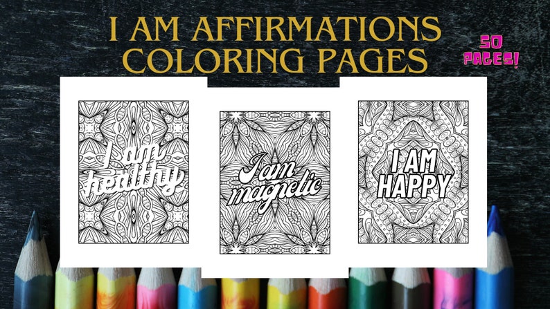 I AM Affirmations Coloring Book - 50 Digital Printable Pages for Self ...