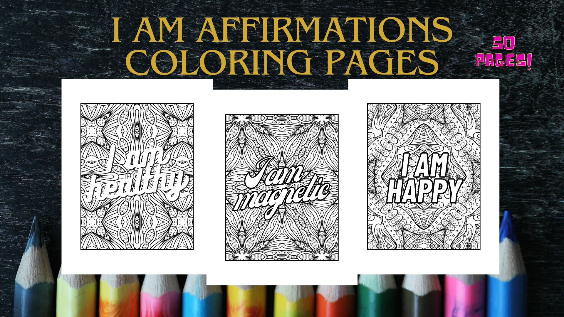 I AM Affirmations Coloring Book - 50 Digital Printable Pages for Self ...