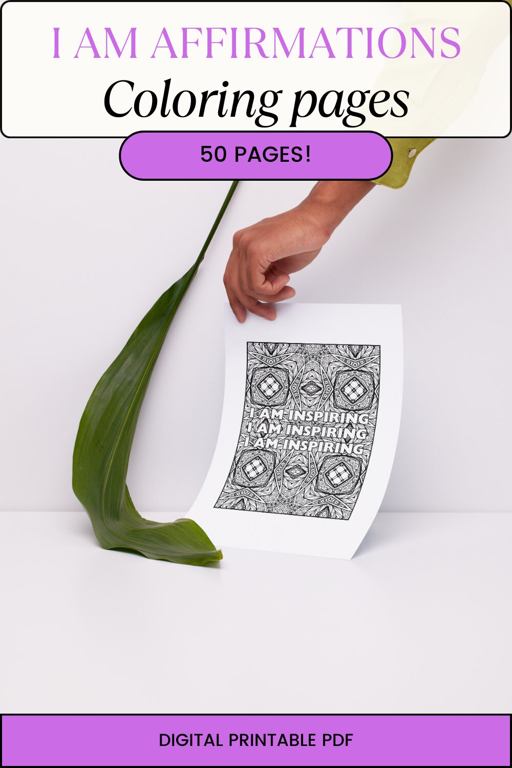 I AM Affirmations Coloring Book - 50 Digital Printable Pages for Self ...