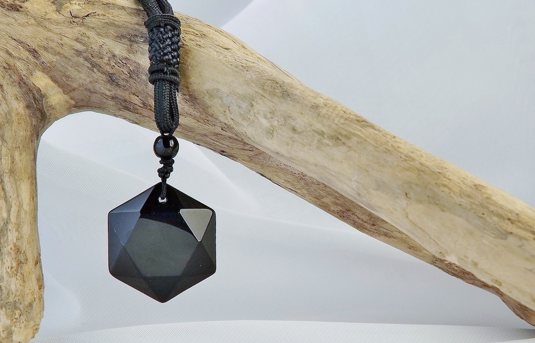Hexagonal Obsidian Pendant, Adjustable Black Nylon mandarin Cord - Etsy