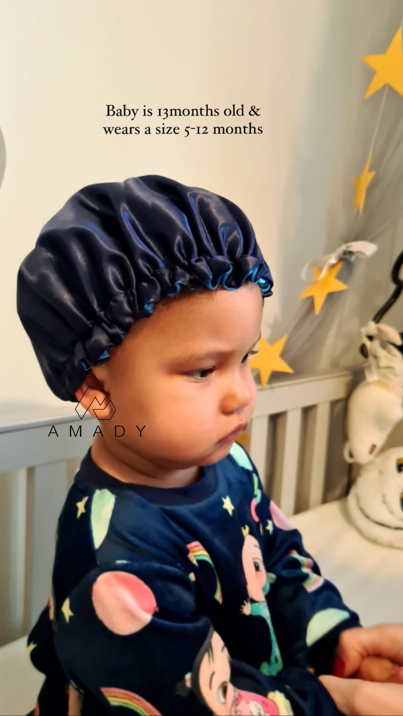 Blue Satin Baby Hair Bonnet, Unisex Hair Bonnet for Kids, Baby Bonnet ...