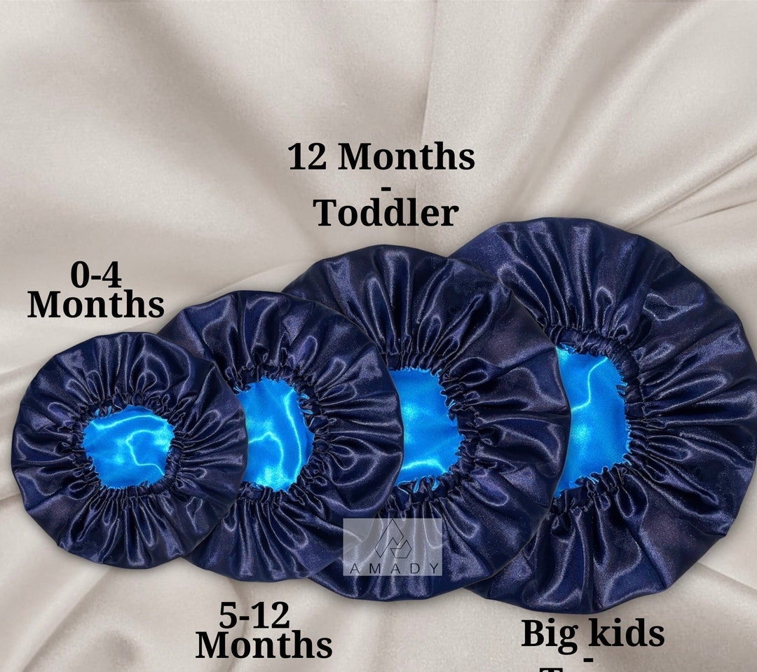 Blue Satin Baby Hair Bonnet, Unisex Hair Bonnet for Kids, Baby Bonnet ...