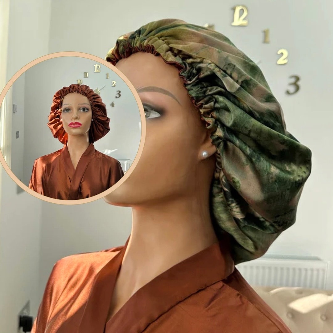 SILK Hair Bonnet, Adjustable Reversible Bonnet, Anti Frizz Cap, Curly ...