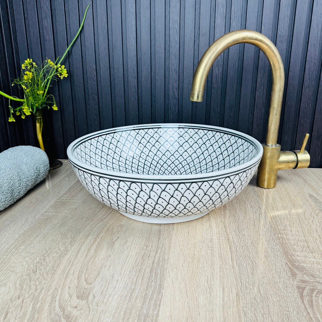 Minimalist Fish Scales Sink Black & White Ceramic Basink Countertop ...