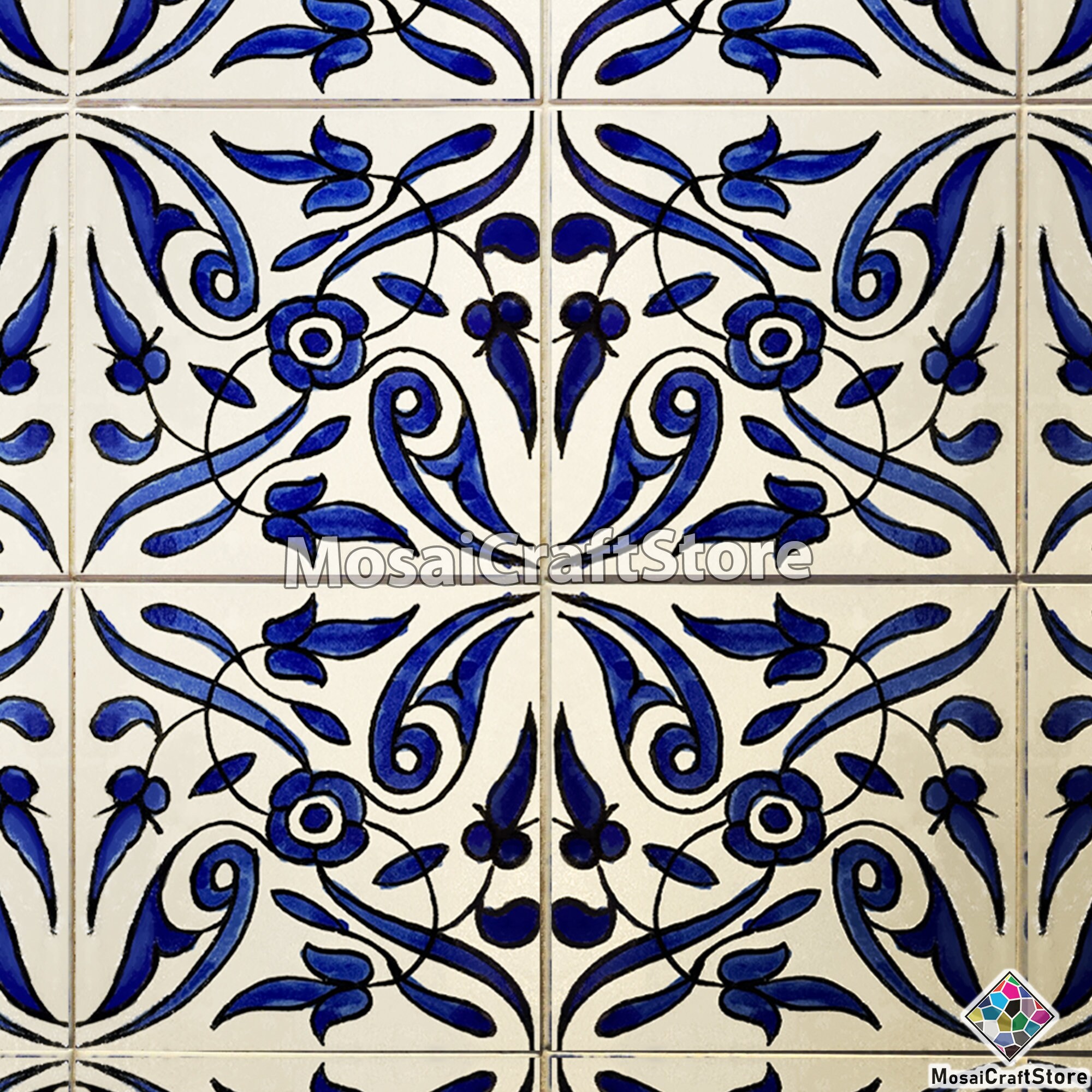 Blue Floral Handmade Moroccan Tiles for Floor and Wall - Etsy Australia