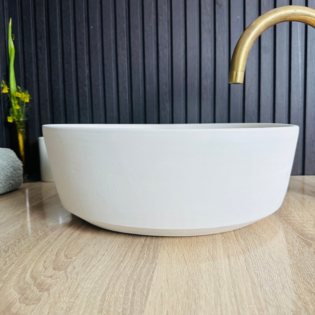 Cylindrical Raw Clay Sink Handcrafted Bathroom Sink Traditional Raw ...