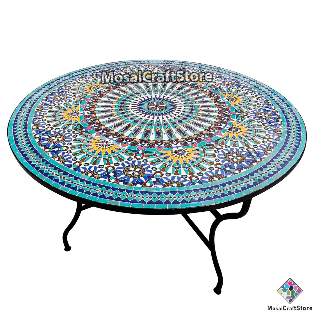 Round Handmade Royal Mosaic Table, Custom Moroccan Table With Complex ...