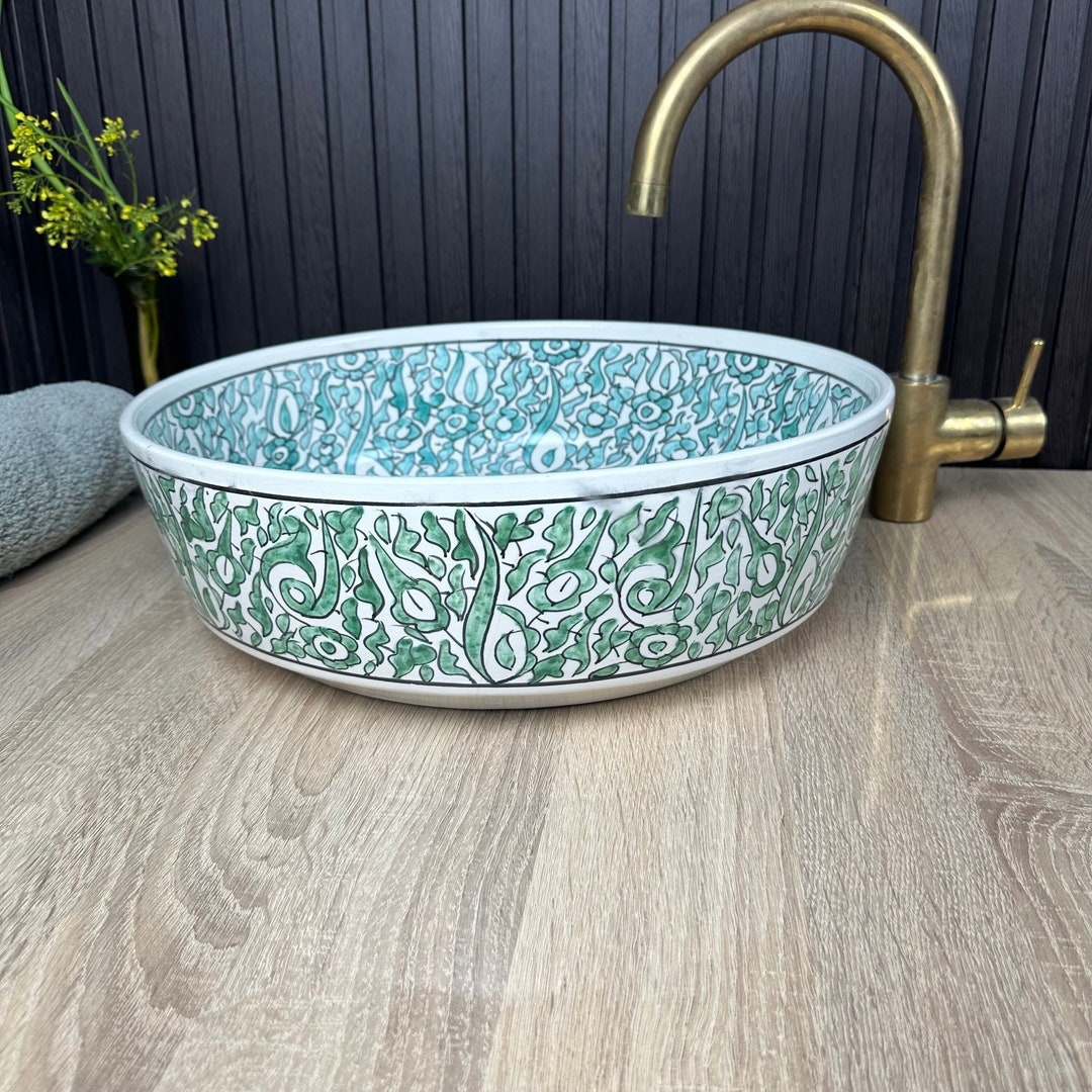 Rustic Green Sink Bathroom Vessel Sink Mid Century Modern Ceramic ...