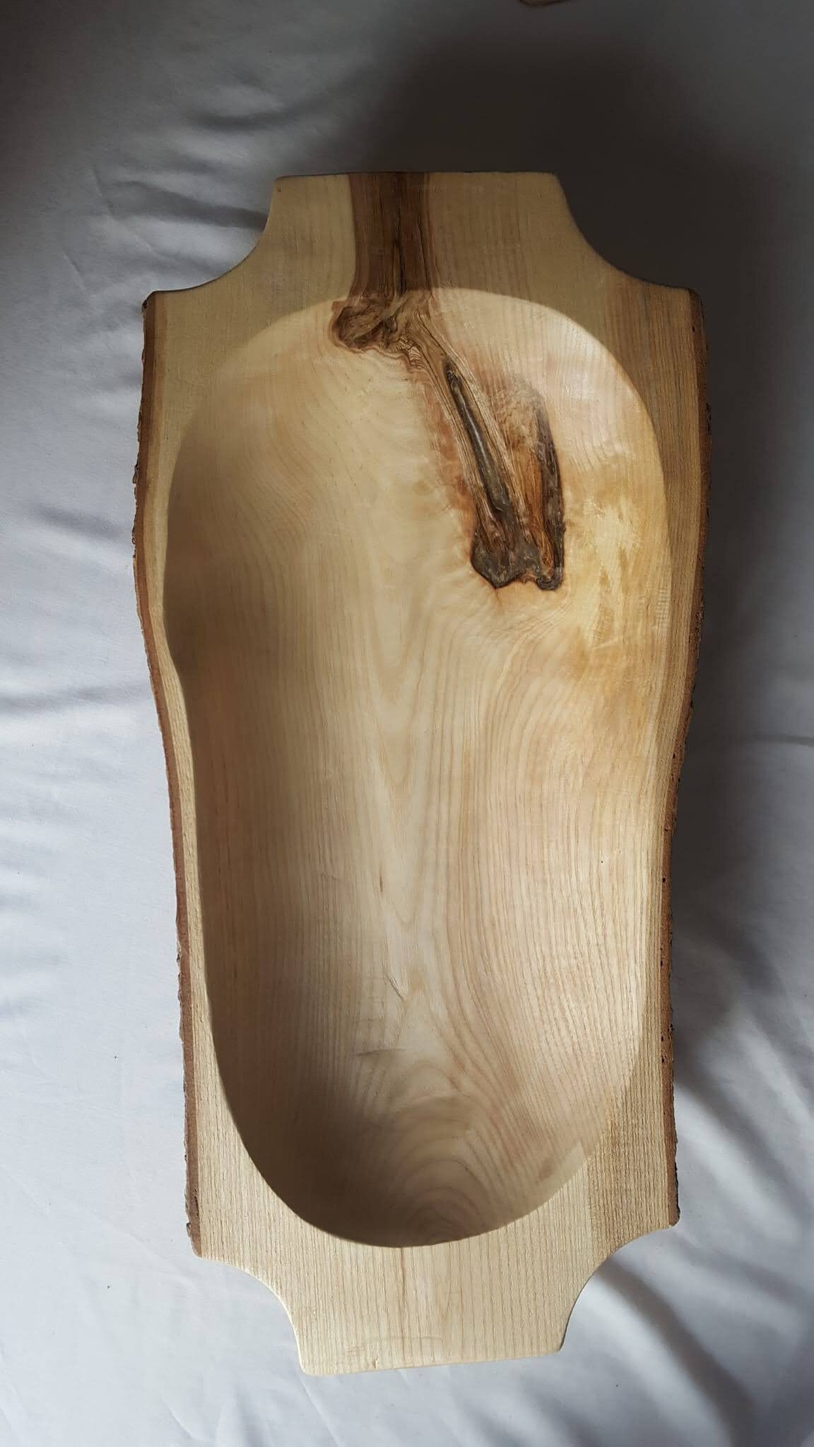 Solid Ash Dough Bowl With Live Edge, Rustic Kitchen Décor, Rustic Table ...