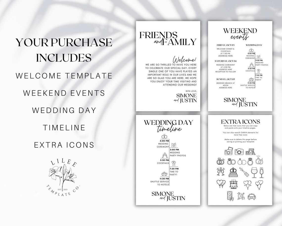 Wedding Timeline Template Minimalist Wedding Timeline - Etsy