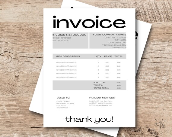 Invoice Template Download Invoice Template Printable - Etsy