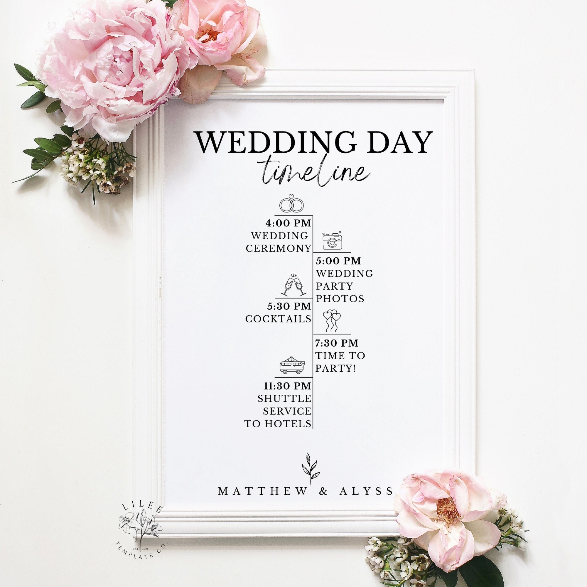 Wedding Day Timeline Wedding Timeline Printable Wedding - Etsy