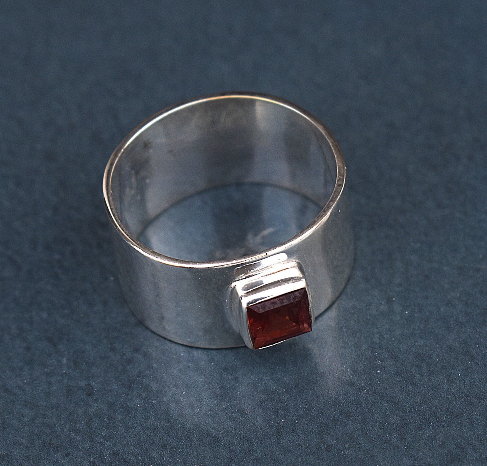 Red Garnet Square Ring: Wide Band, Sterling Silver or Gold Filled - Etsy